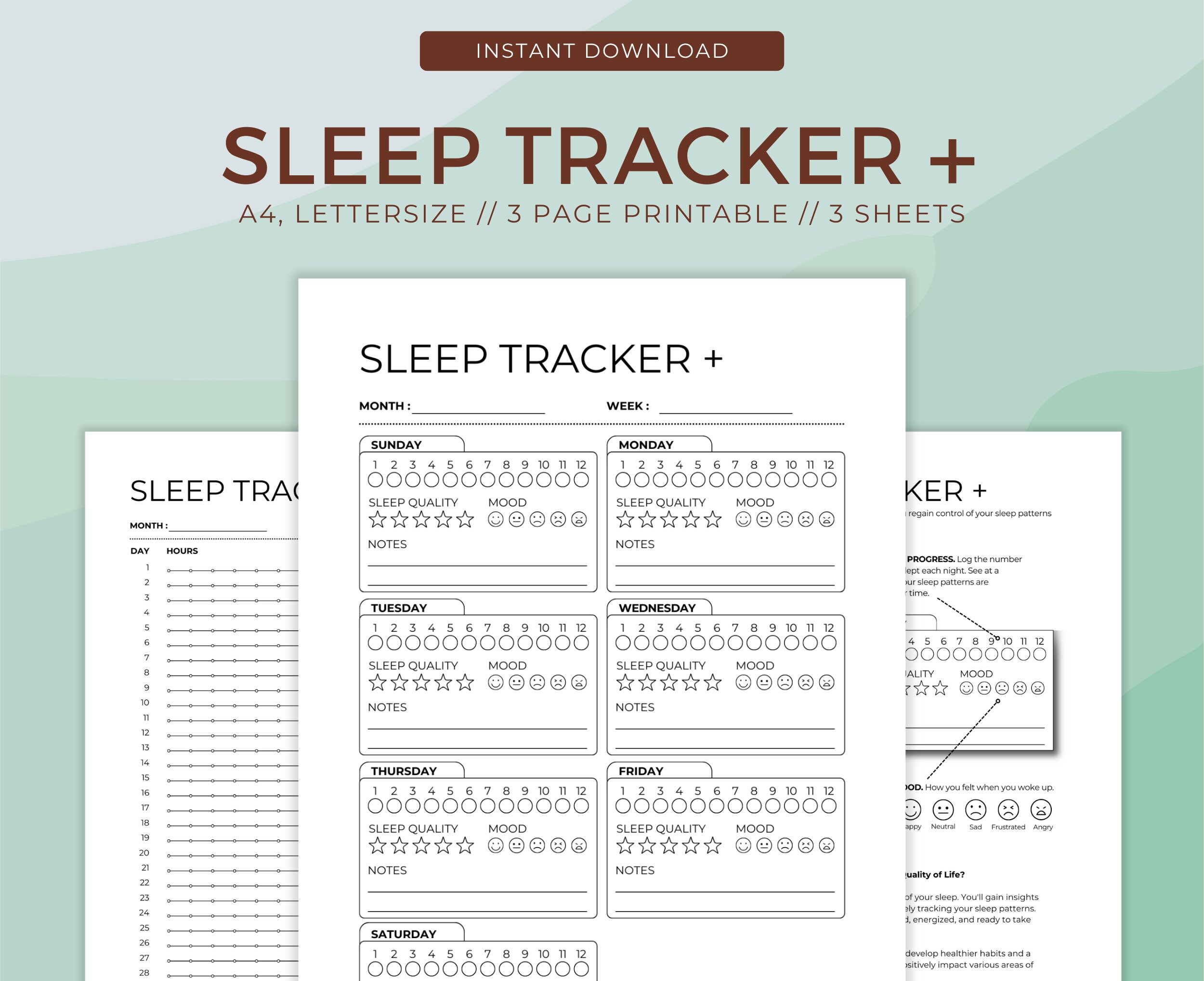 Printable Sleep Tracker Plus, A4 Letter Size, Mood Tracker, Sleep ...