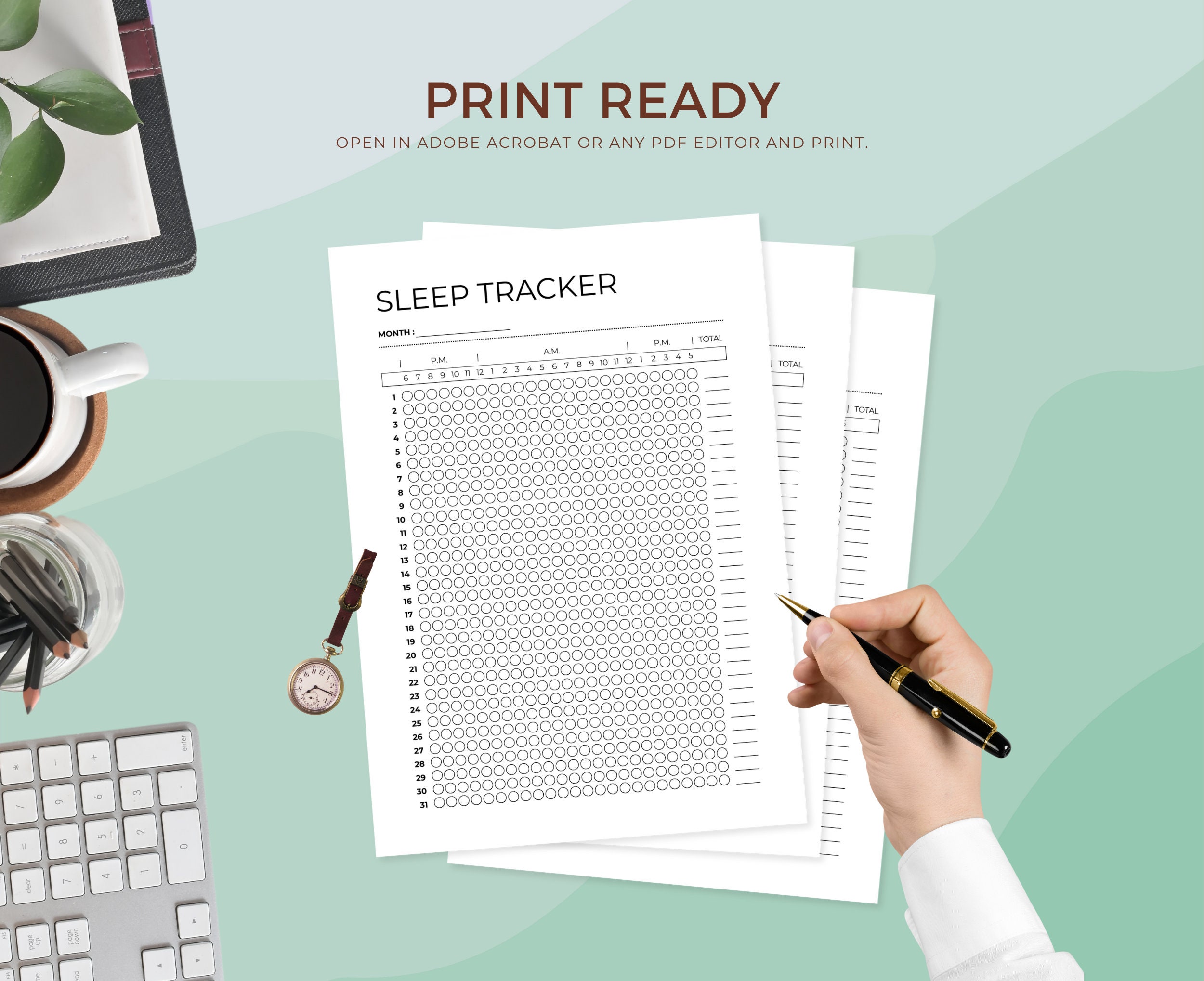 Printable Sleep Tracker, A4 Letter Size, Monthly Sleep Log, 31-day ...
