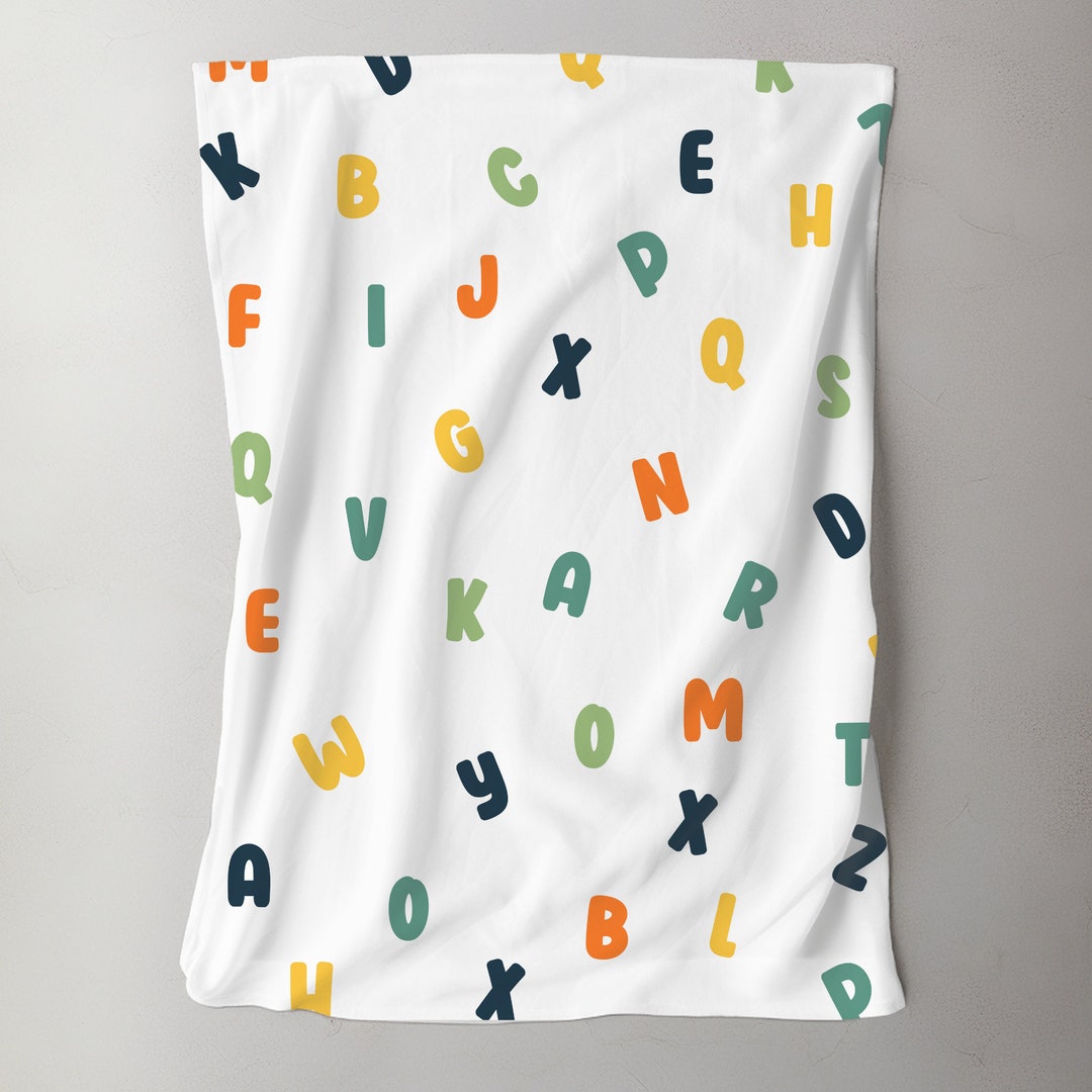 Boy Alphabet Baby Blanket, Neutral Nursery Theme Blanket, Abcs Blanket ...