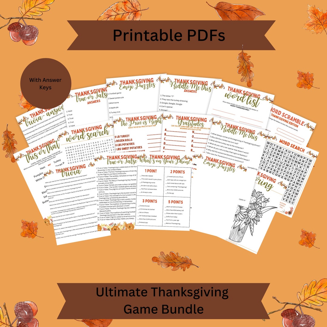 Printable Thanksgiving Game & Activity Bundle for Family, Thanksgiving ...