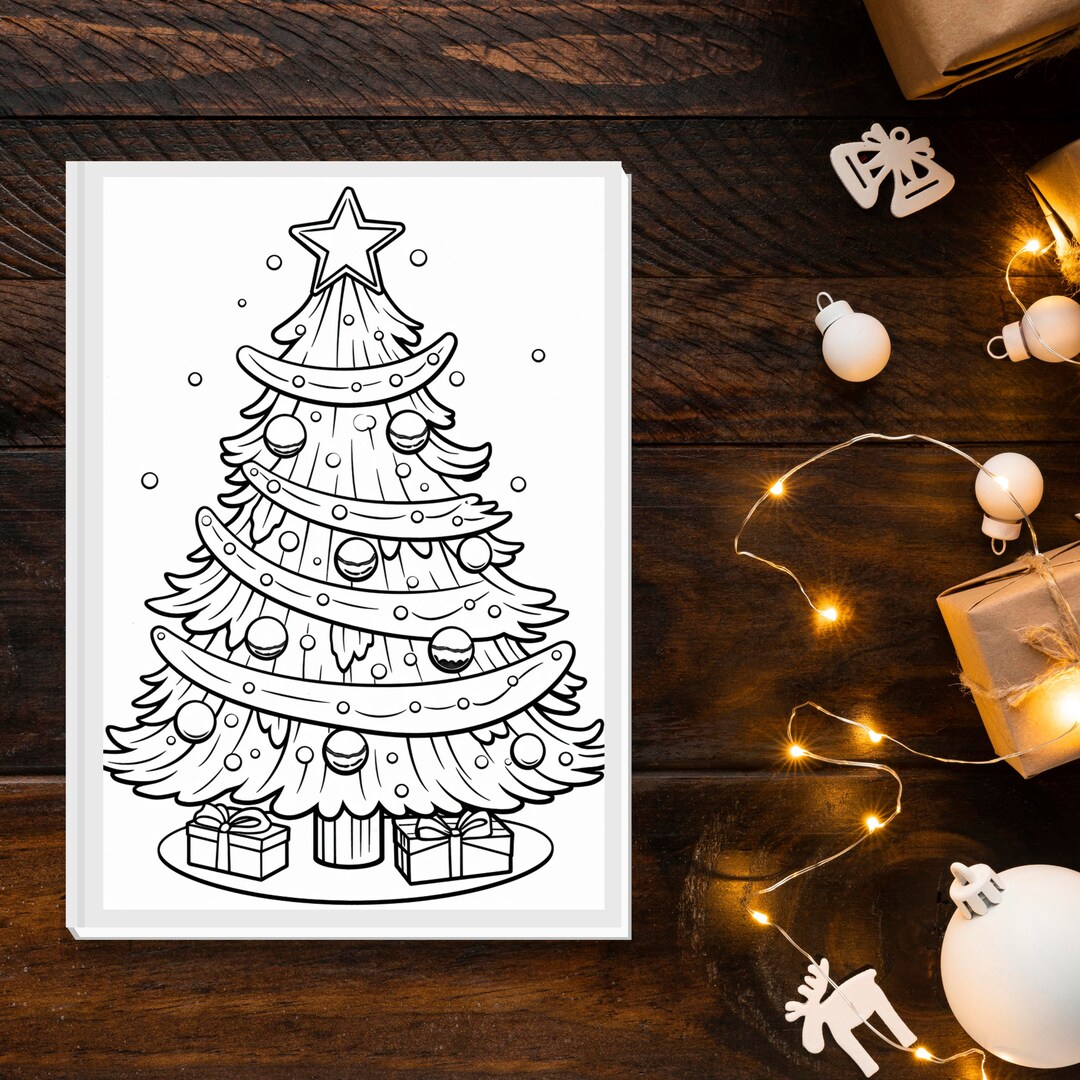 Christmas Tree With Presents Coloring Page, Printable PDF Digital ...