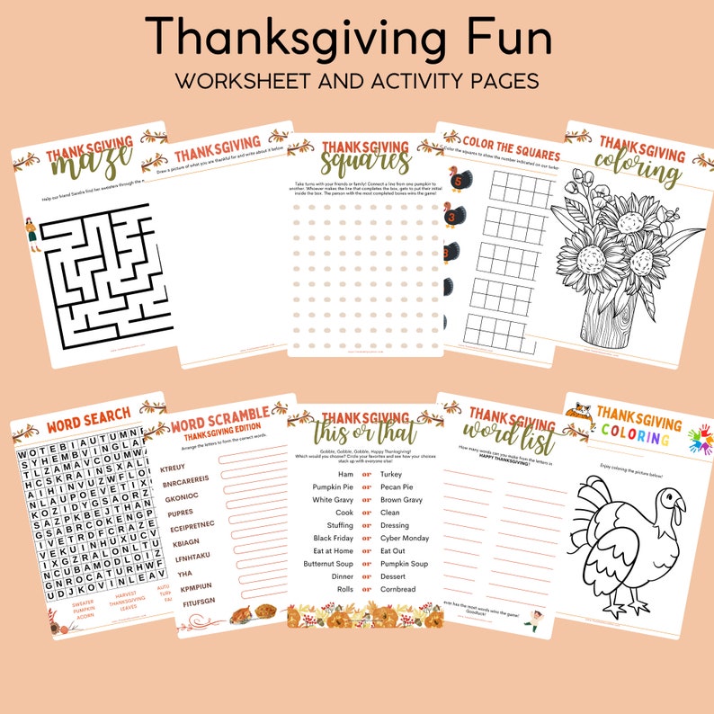 20 Printable Thanksgiving Activities Thanksgiving Fun - Etsy