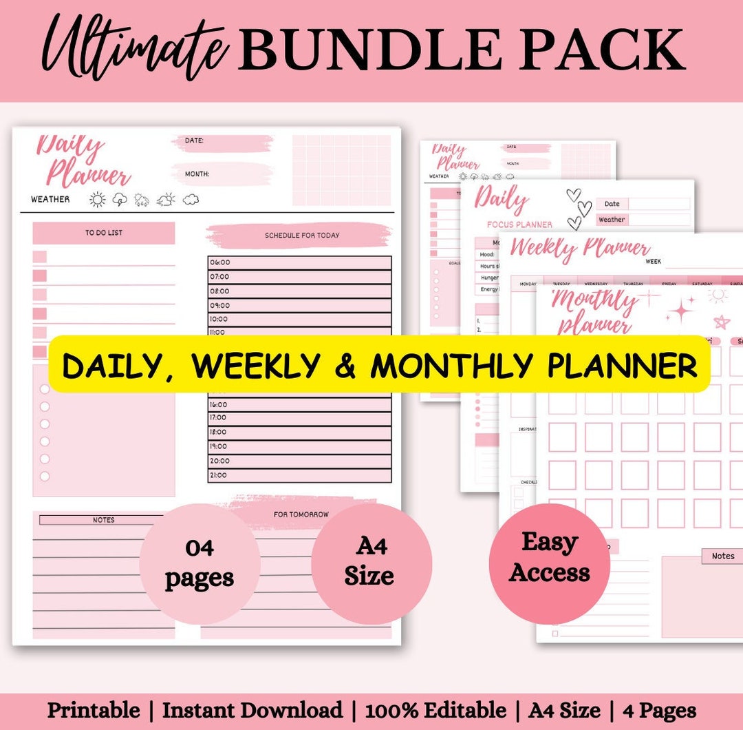 Daily Weekly Monthly Planner Printable To-do List Schedule - Etsy