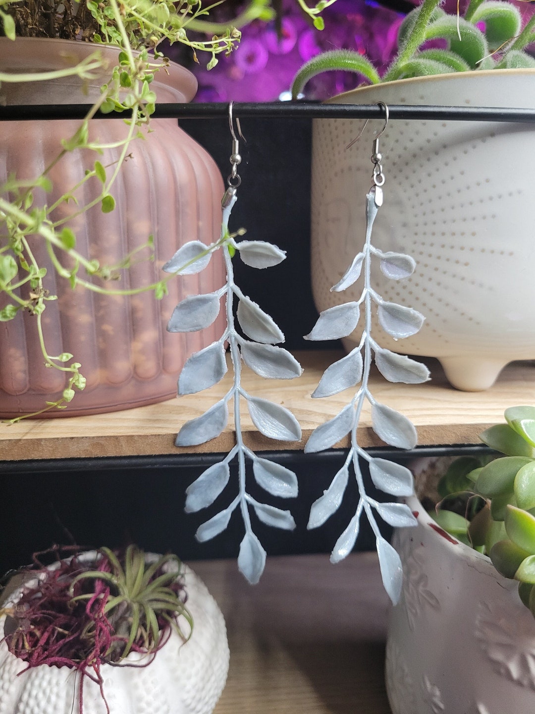 Vine Flower Earring Dangling Statement Jewelry Baby Blue Light Pink ...