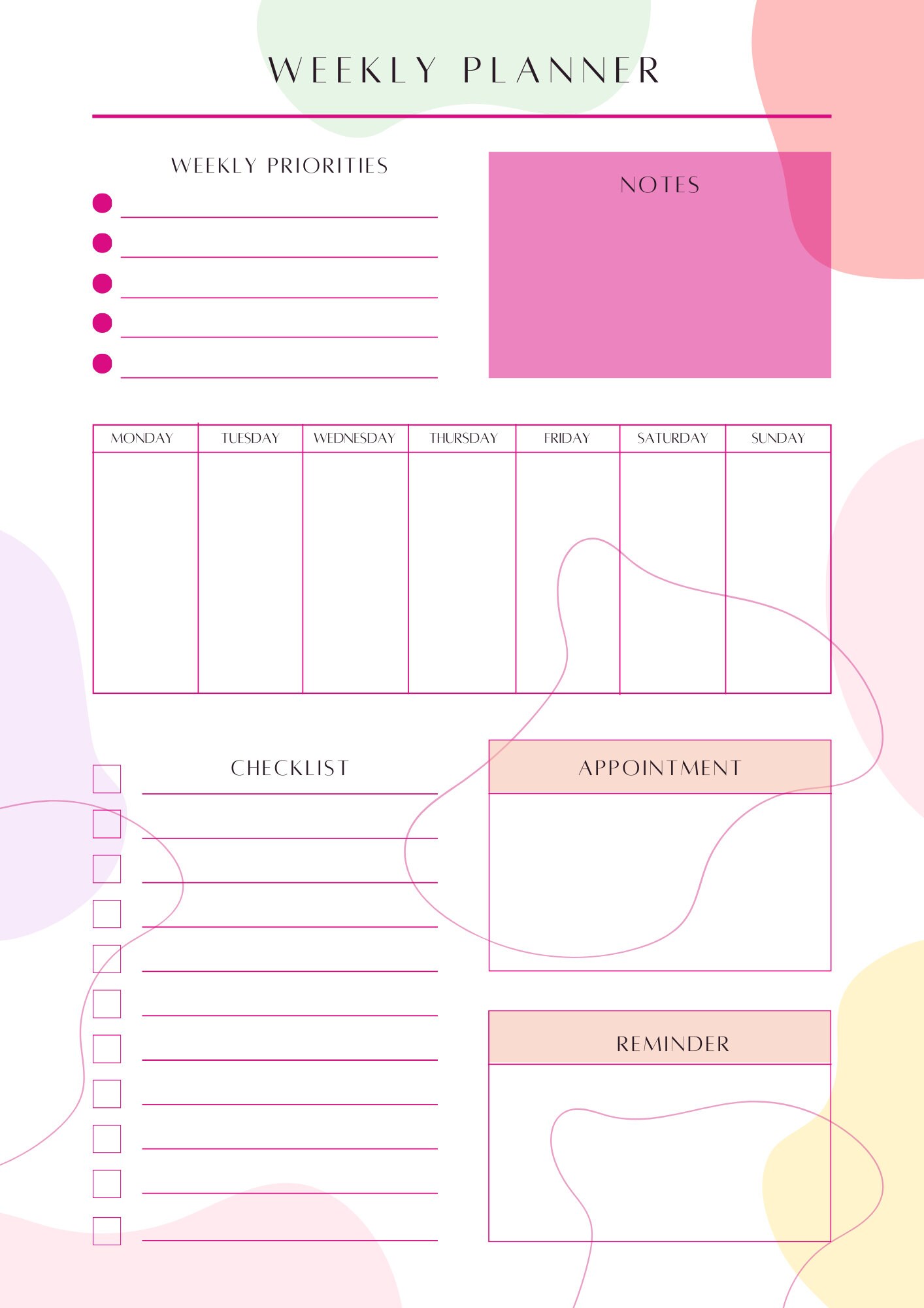 Weekly Planner Printable Weekly to Do List Pastel Weekly - Etsy