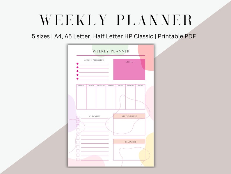 Weekly Planner Printable Weekly to Do List Pastel Weekly - Etsy
