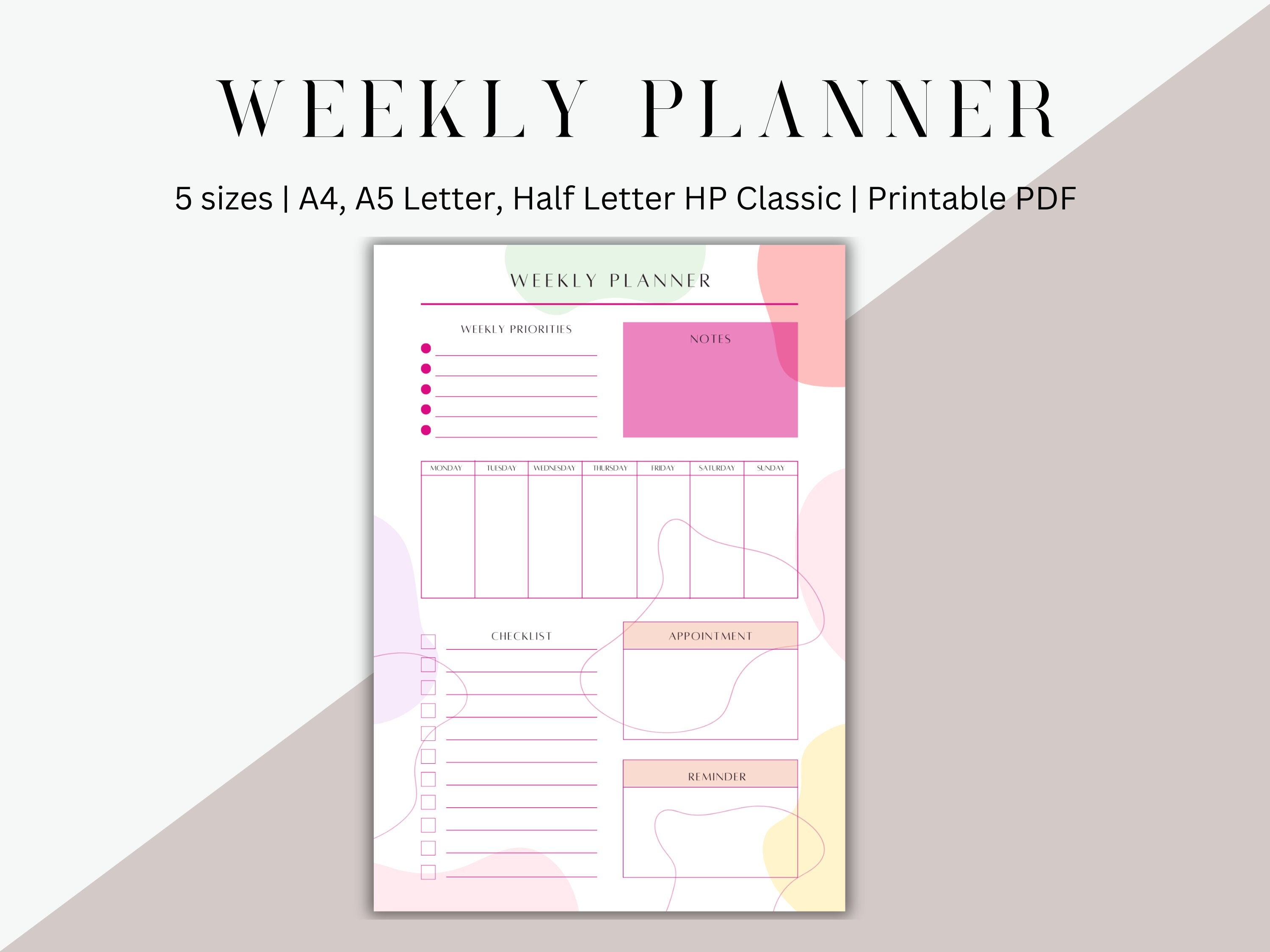 Weekly Planner Printable Weekly to Do List Pastel Weekly - Etsy