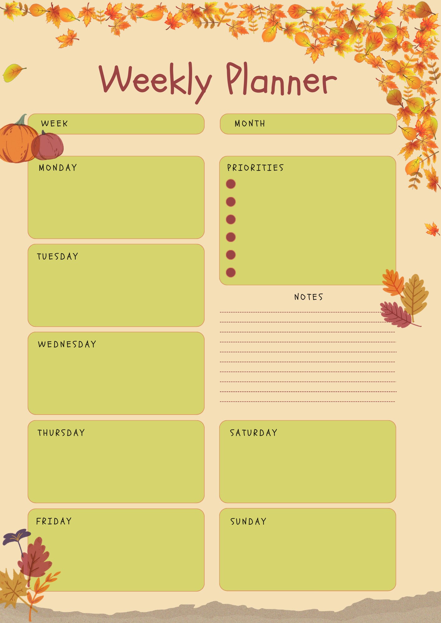 Fall Weekly Planner Printable Weekly to Do List Fall Weekly - Etsy