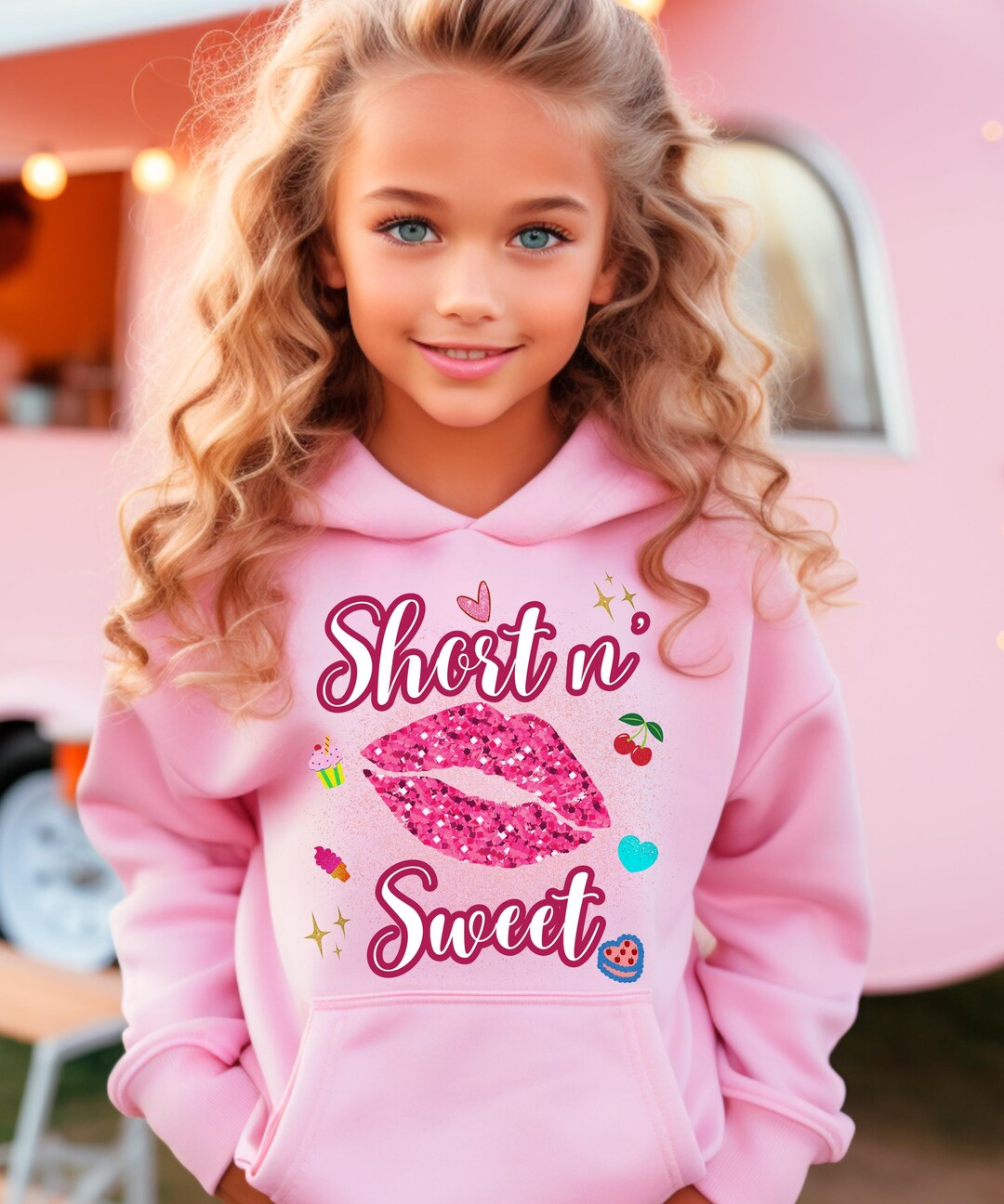 Short N' Sweeet Faux Glitter Kids Hoodie, Christmas Girly Kids Pullover ...