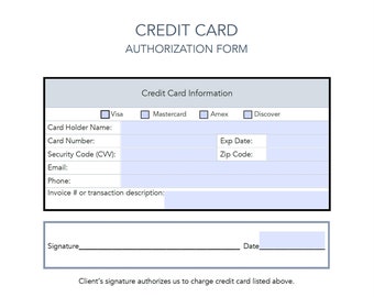 Credit Card Authorization Form for Speech Therapy editable, Fillable ...