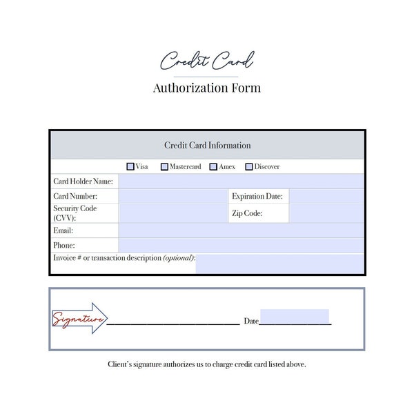 Credit Card Authorization Form - Etsy