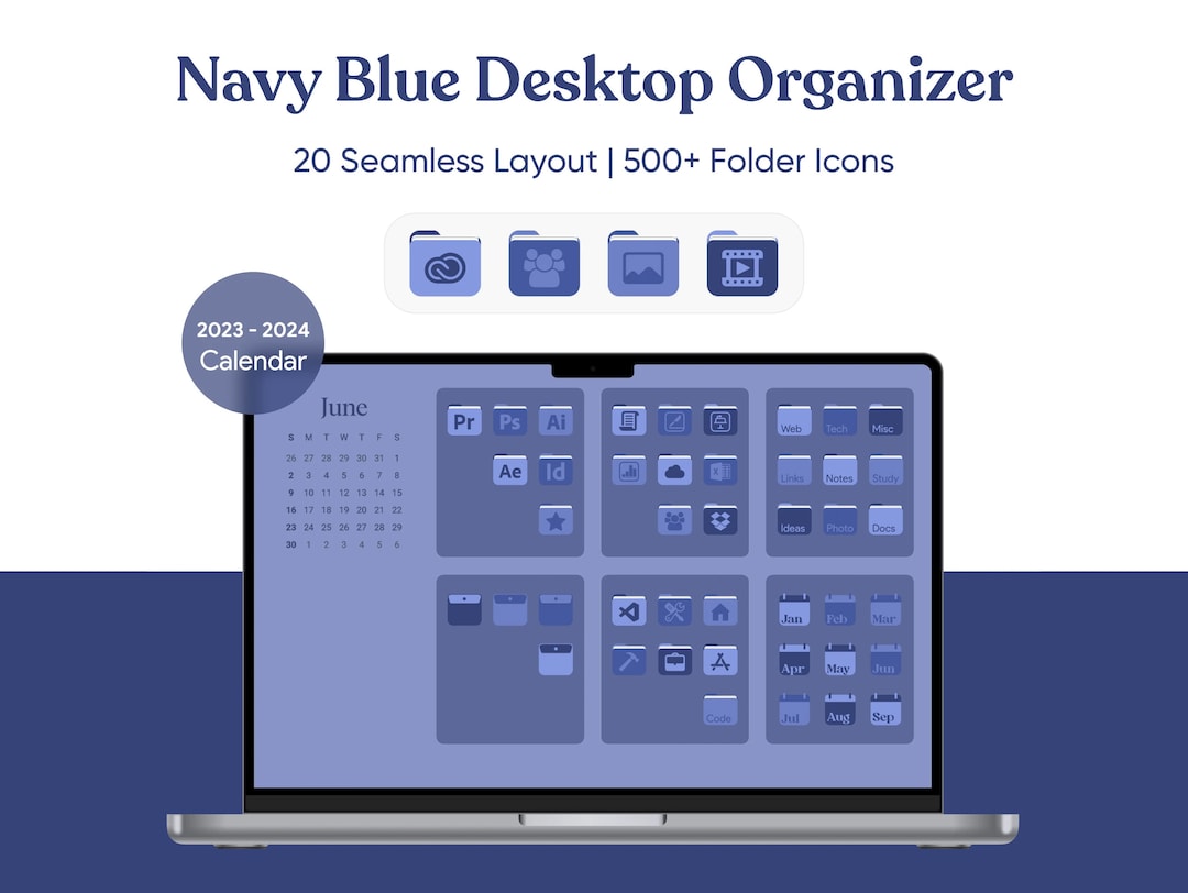 Navy Blue Desktop Organizer Wallpapers & Icons Set for Mac - Etsy