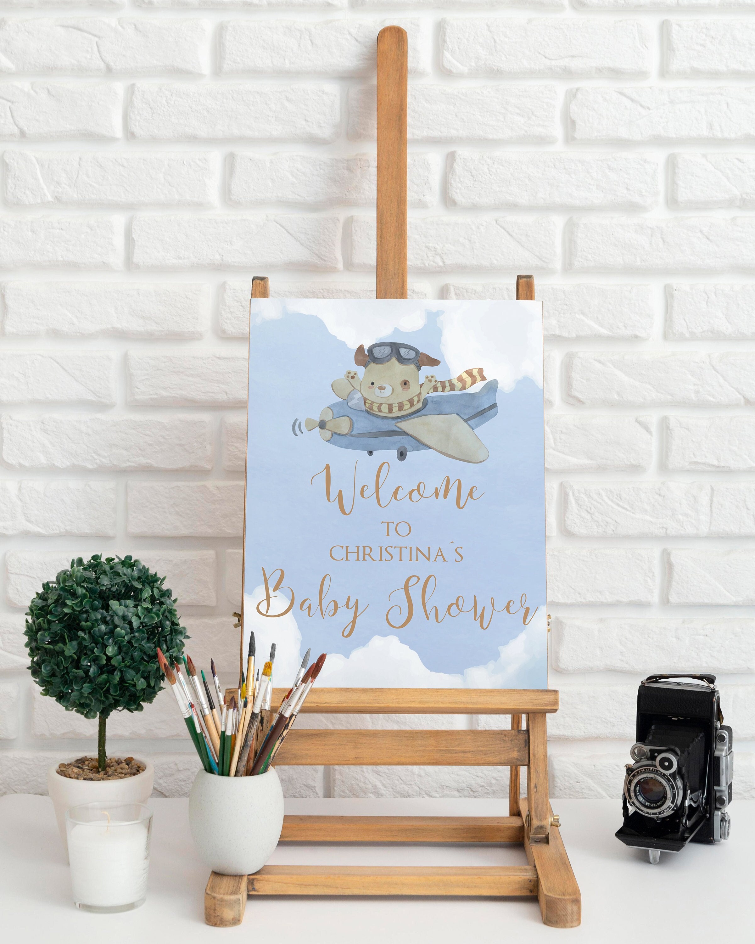 Editable Airplane Dog Baby Shower Welcome Sign Dog on a Plane - Etsy