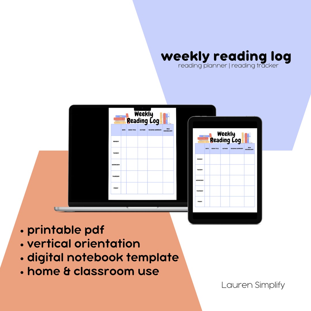 Weekly Reading Log | Reading Log | Reading Tracker | Reading Planner ...