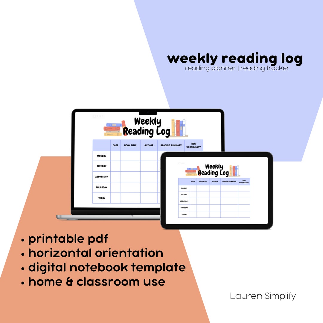 Weekly Reading Log | Reading Log | Reading Tracker | Reading Planner ...