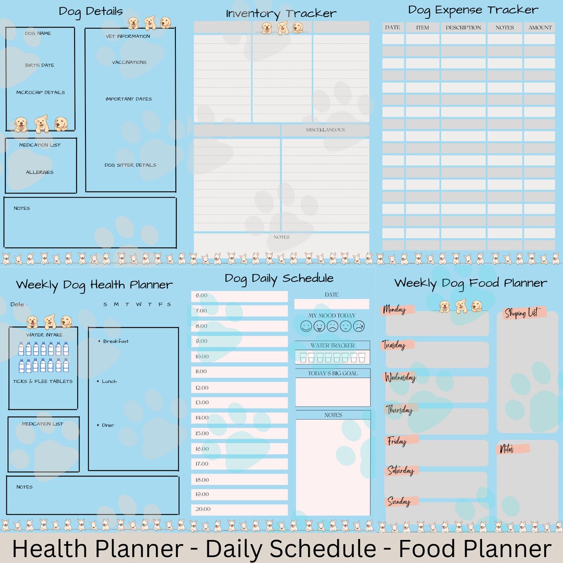Dog Planner Printable Sky Blue - Etsy