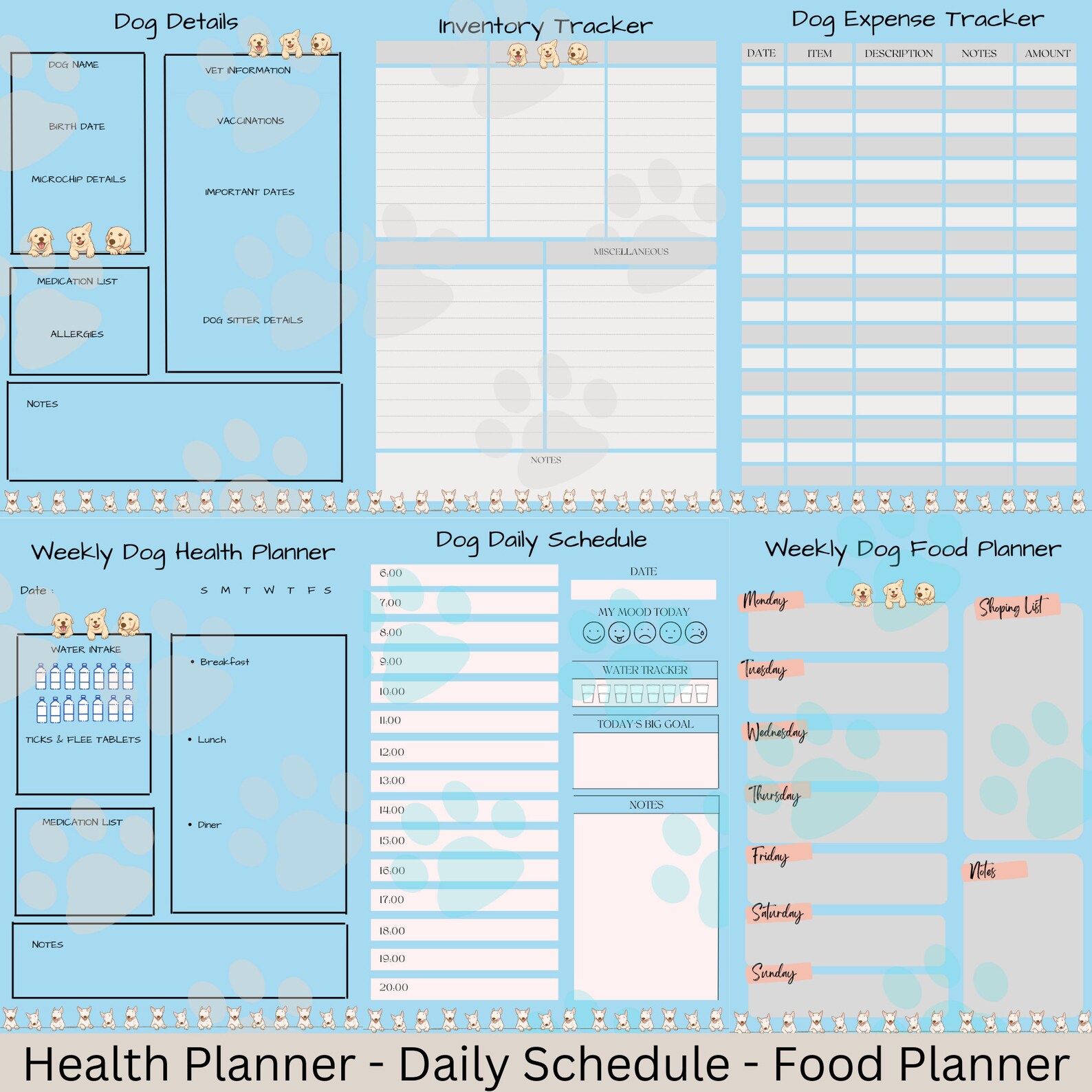 Dog Planner Printable Sky Blue - Etsy
