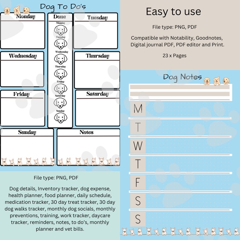 Dog Planner Printable Sky Blue - Etsy