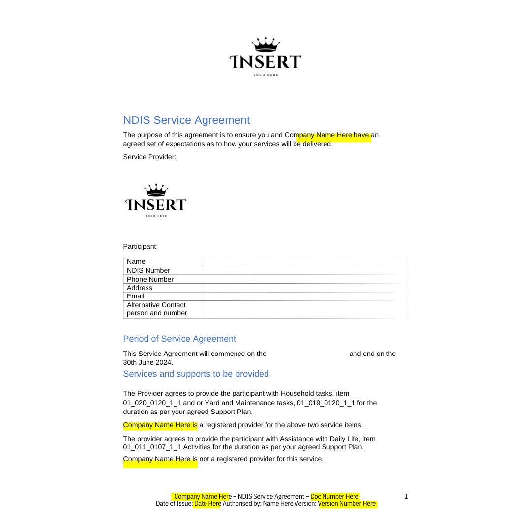 NDIS Service Agreement 2023-2024 Updated V2 - Etsy