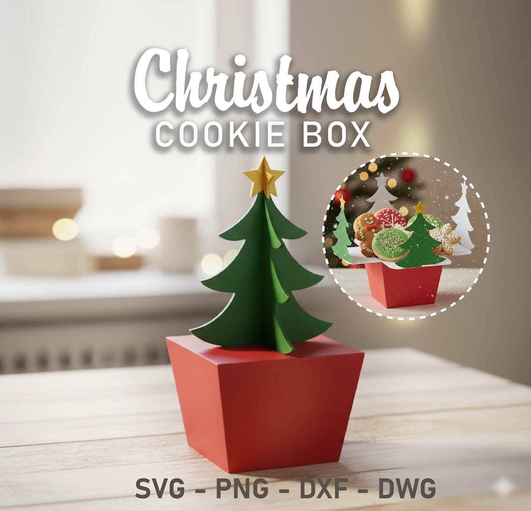 Christmas Tree Cookie Box Template: 3D Gift Box SVG PNG - Etsy