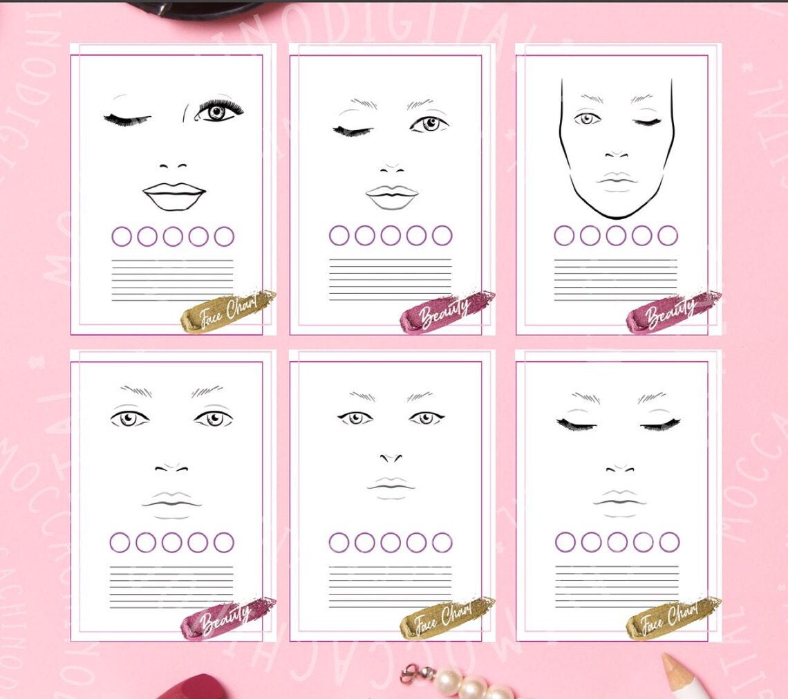 Female Face Chart Bundle for Makeup Artists - PDF & JPG Templates - Etsy