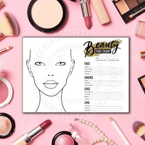 Printable Female Face Chart: Makeup Artist Practice Sheets (digital ...