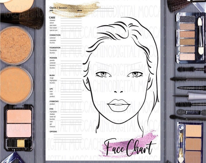 Makeup Face Chart, Printable Makeup Practice Sheets, Makeover Form ...