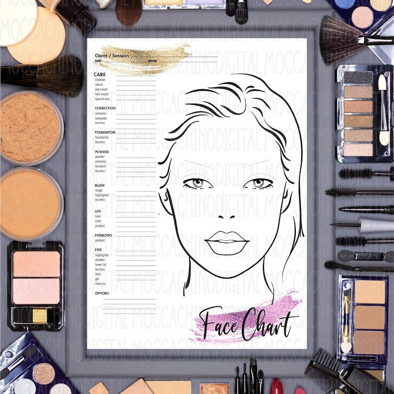 Female Face Chart, Face Chart for Makeup ,printable Makeup Artist ...