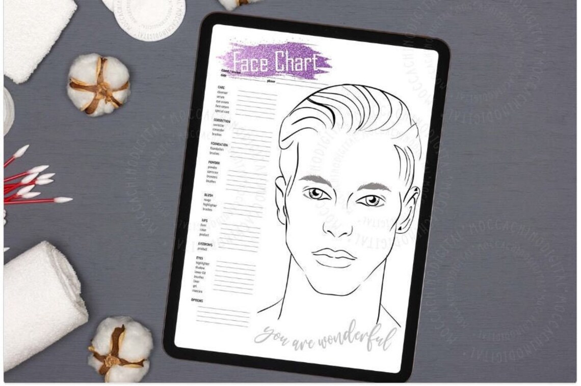 3 Size Male Female Face Chart, Face Chart for Makeup ,printable Make up ...