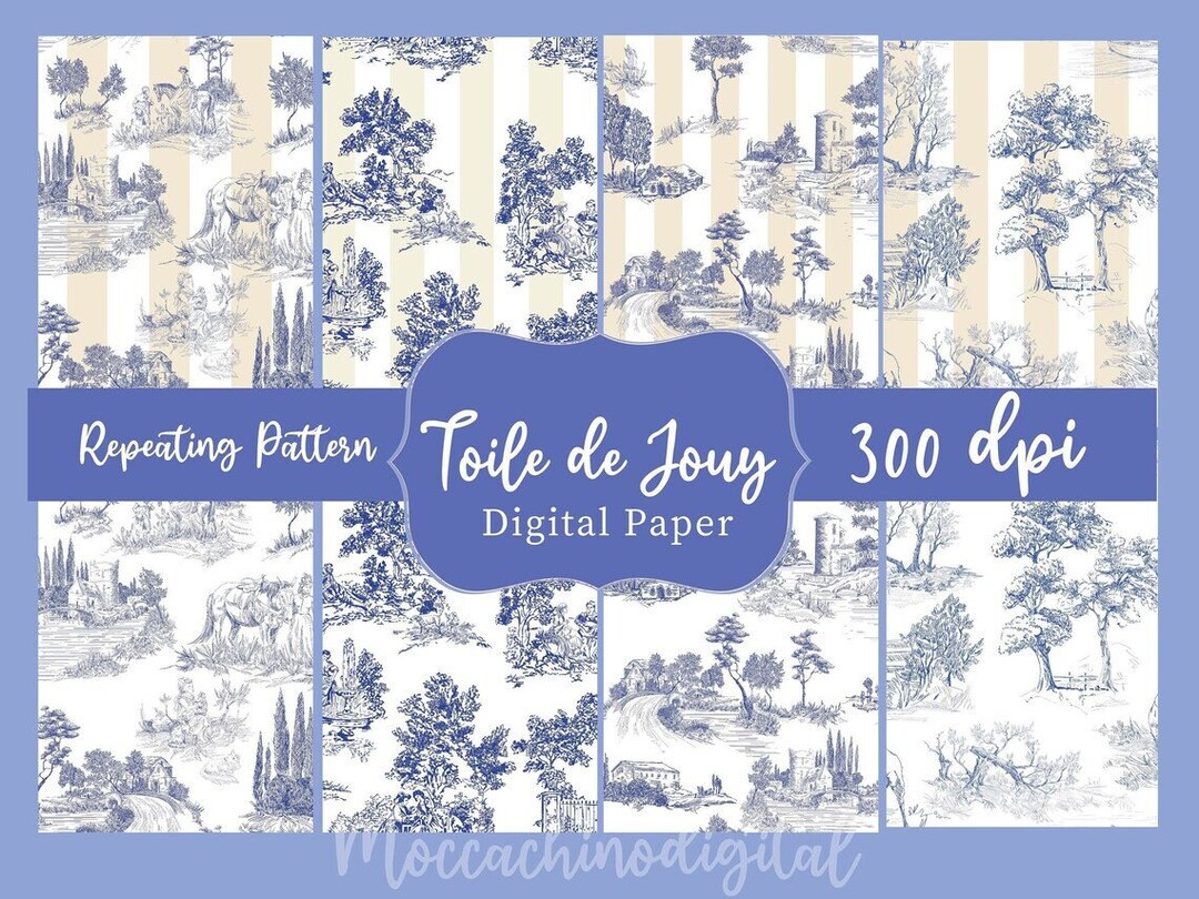 Toile De Jouy (set of 8), French Pastoral Romantic Wallpaper, Seamless ...
