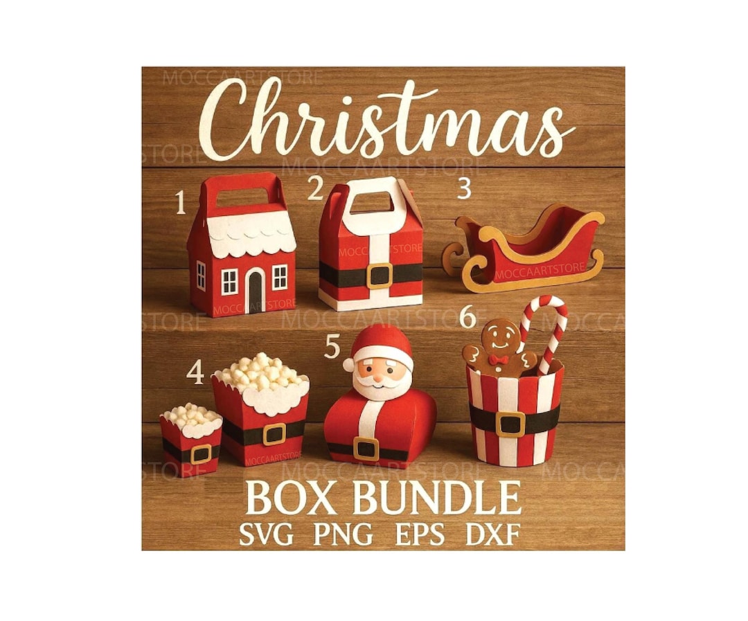 Christmas Gift Box Bundles SVG PNG, Holiday Favor Candy Popcorn Santa ...