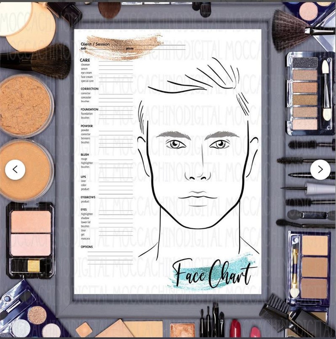 Male Face Chart, Face Chart for Makeup ,printable Make up Artist ...
