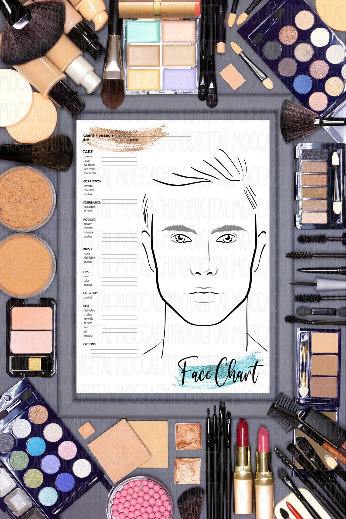 Male and Female Face Chart, Face Chart for Makeup ,printable Make up ...