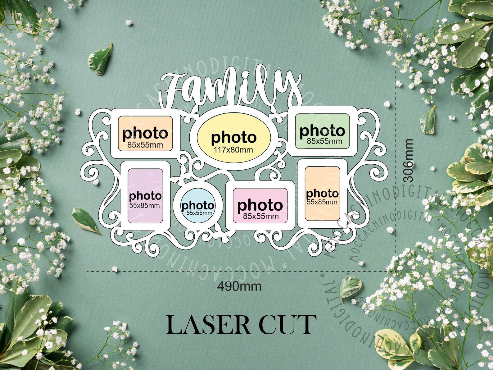 Family Photo Collage Frame SVG: CNC Laser Cut Template (digital ...