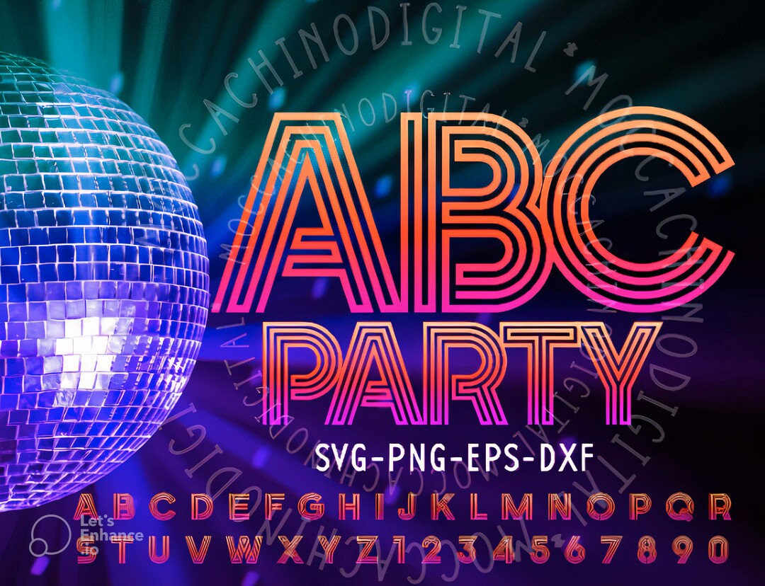 Disco Font SVG Bundle: Retro Futurism Art, Neon 70s Alphabet, (digital ...
