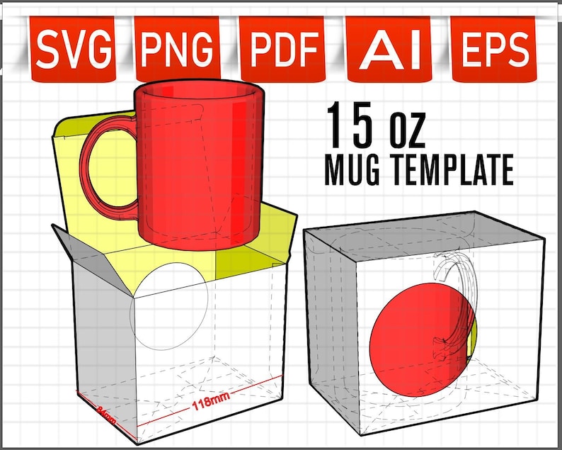 15oz Mug Box SVG Template With Window, Mug Box SVG, Mug Box Eps, Gift ...