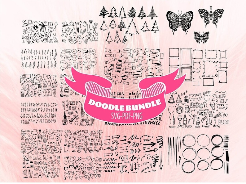 ALL IN ONE Doodle Clipart, Mega Svg Bundle, Letter Doodle Scg, Banner ...
