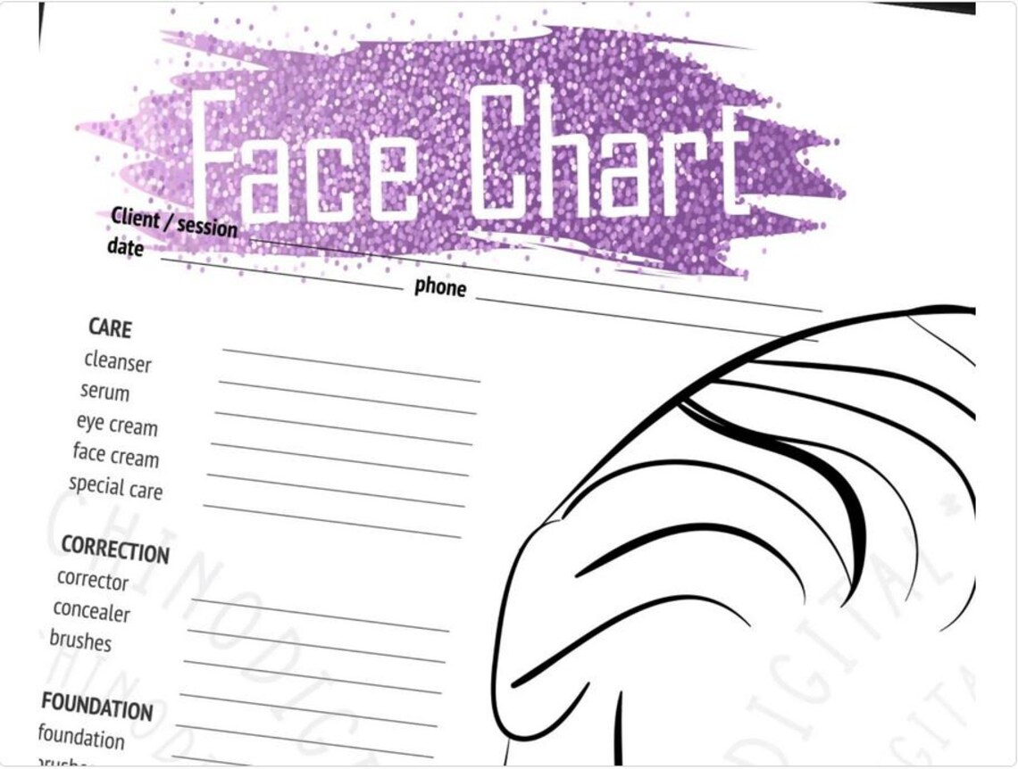 3 Size Male Female Face Chart, Face Chart for Makeup ,printable Make up ...