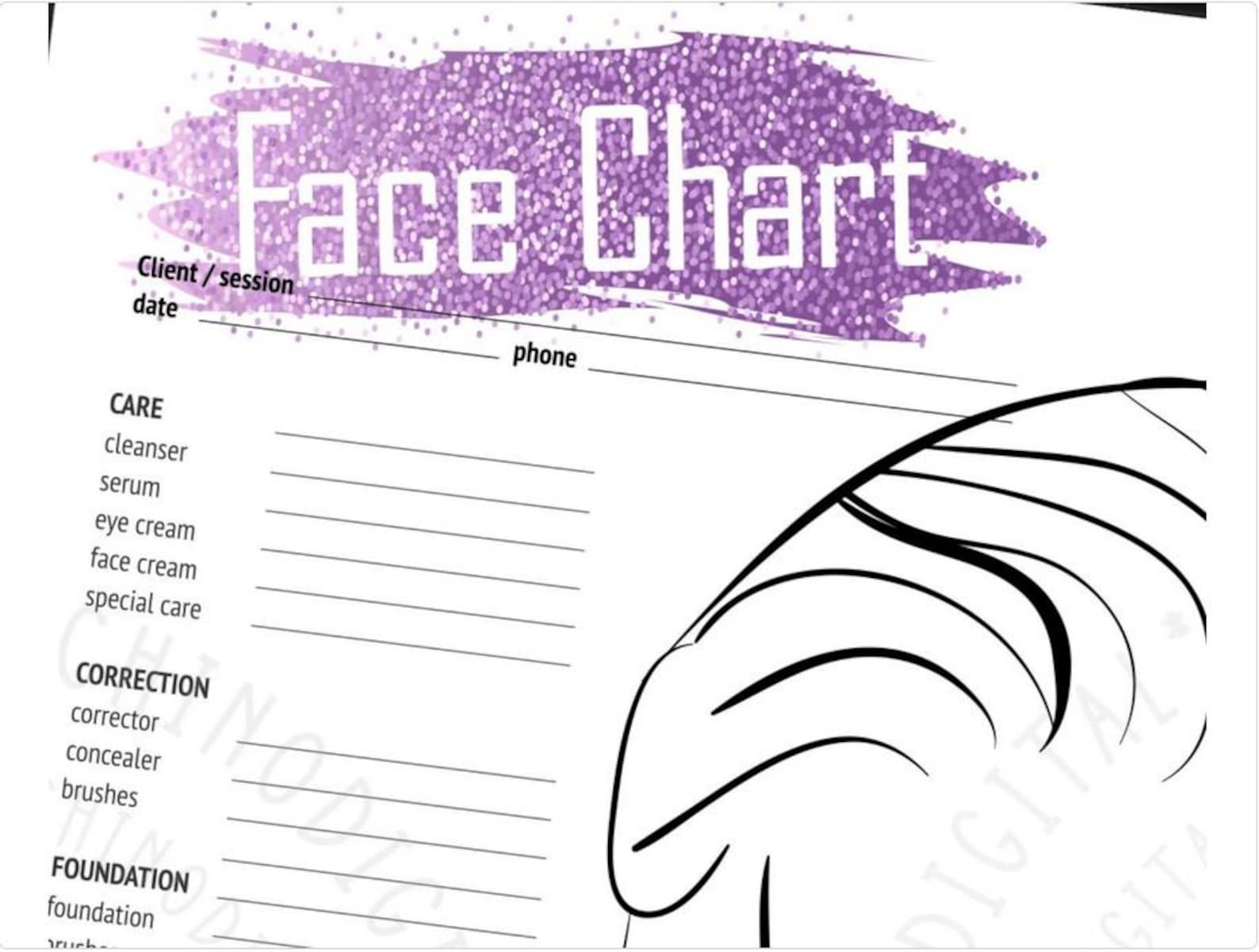 3 Size Male Female Face Chart, Face Chart for Makeup ,printable Make up ...
