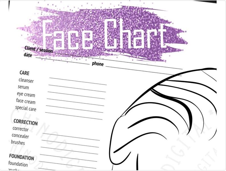 3 Size Male Female Face Chart, Face Chart for Makeup ,printable Make up ...