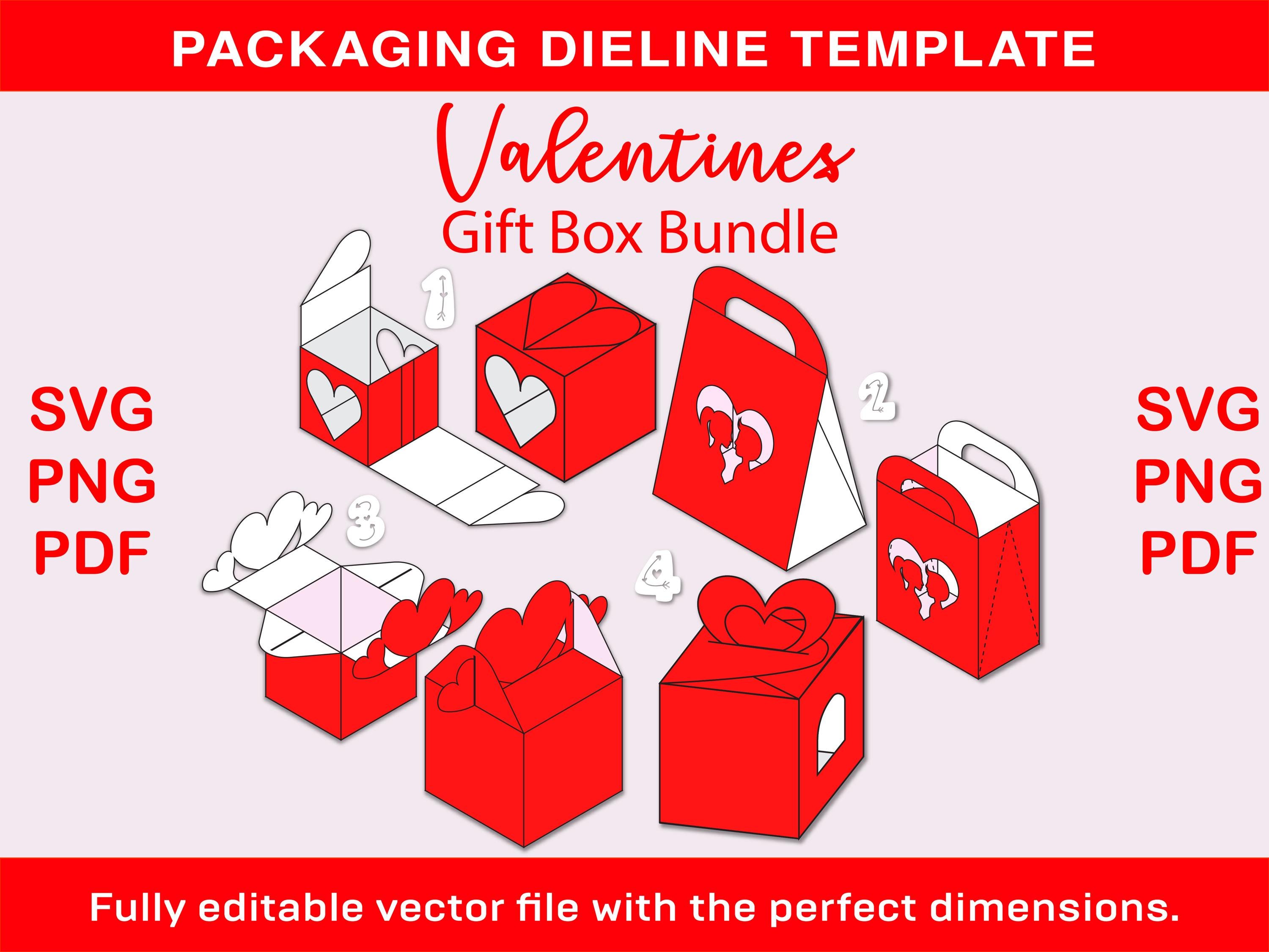 Heart Gift Box SVG Bundle Template | Chocolate Box for Husband or ...