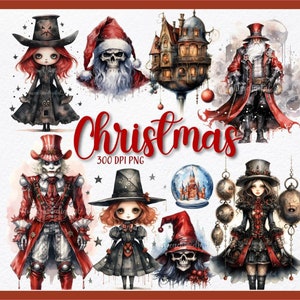 Gothic Christmas Clipart Bundle | Watercolor Spooky Holiday PNG ...