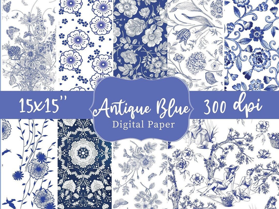 Blue Toile Digital Paper: Chinoiserie Damask, Scrapbooking (30x30'') - Etsy