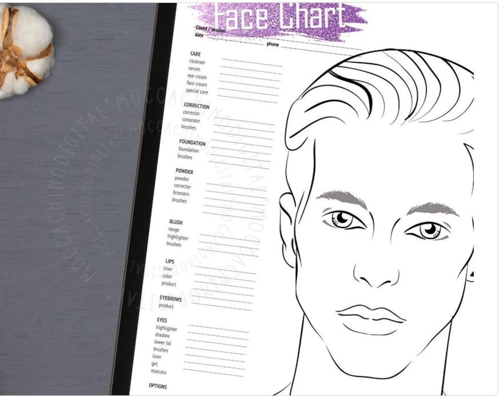 3 Size Male Female Face Chart, Face Chart for Makeup ,printable Make up Artist, Digital Instant ...