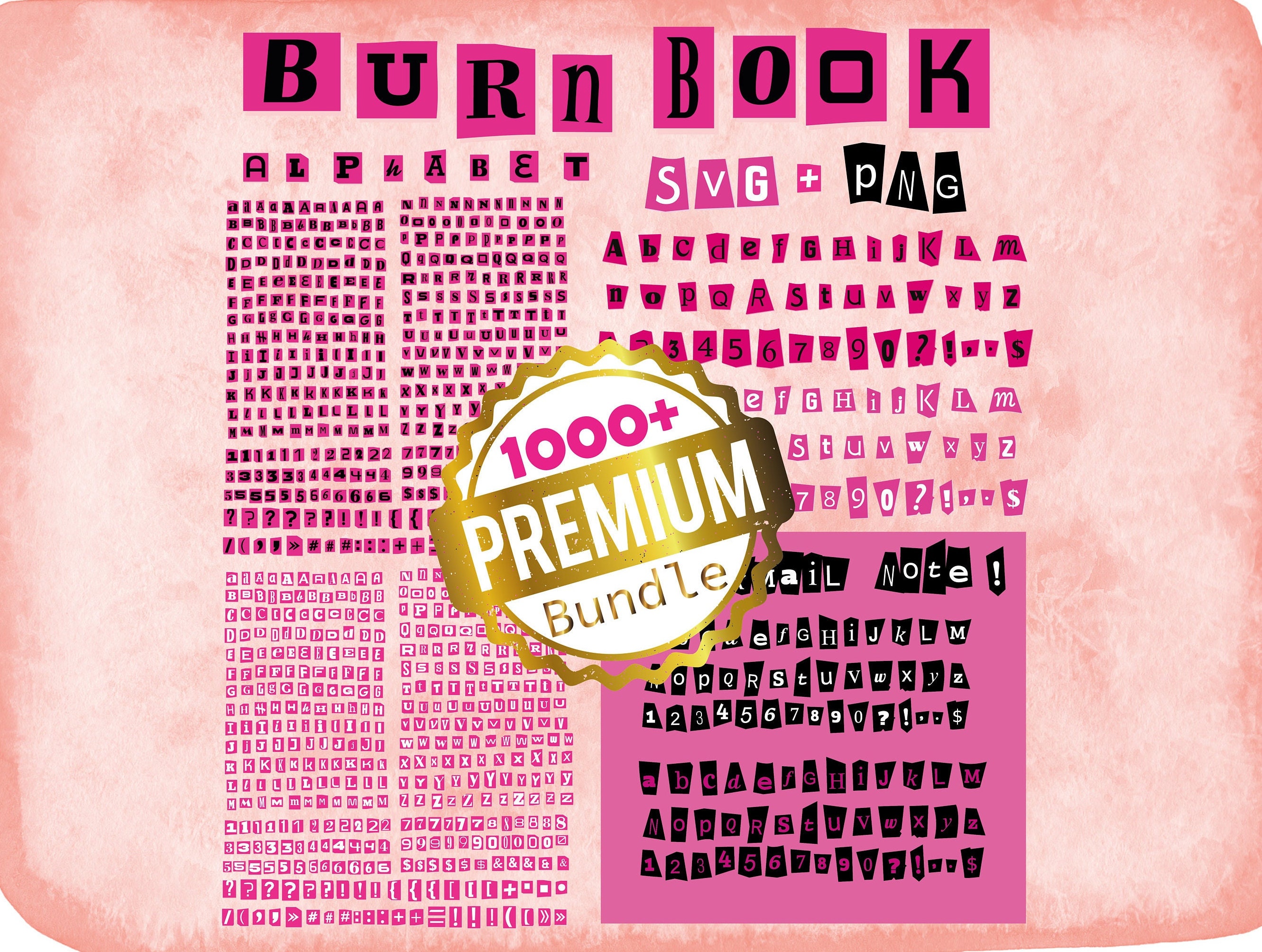 Burn Book Letter Bundle, Numbers, Clipart and Glyphs, Burn Book Letters ...