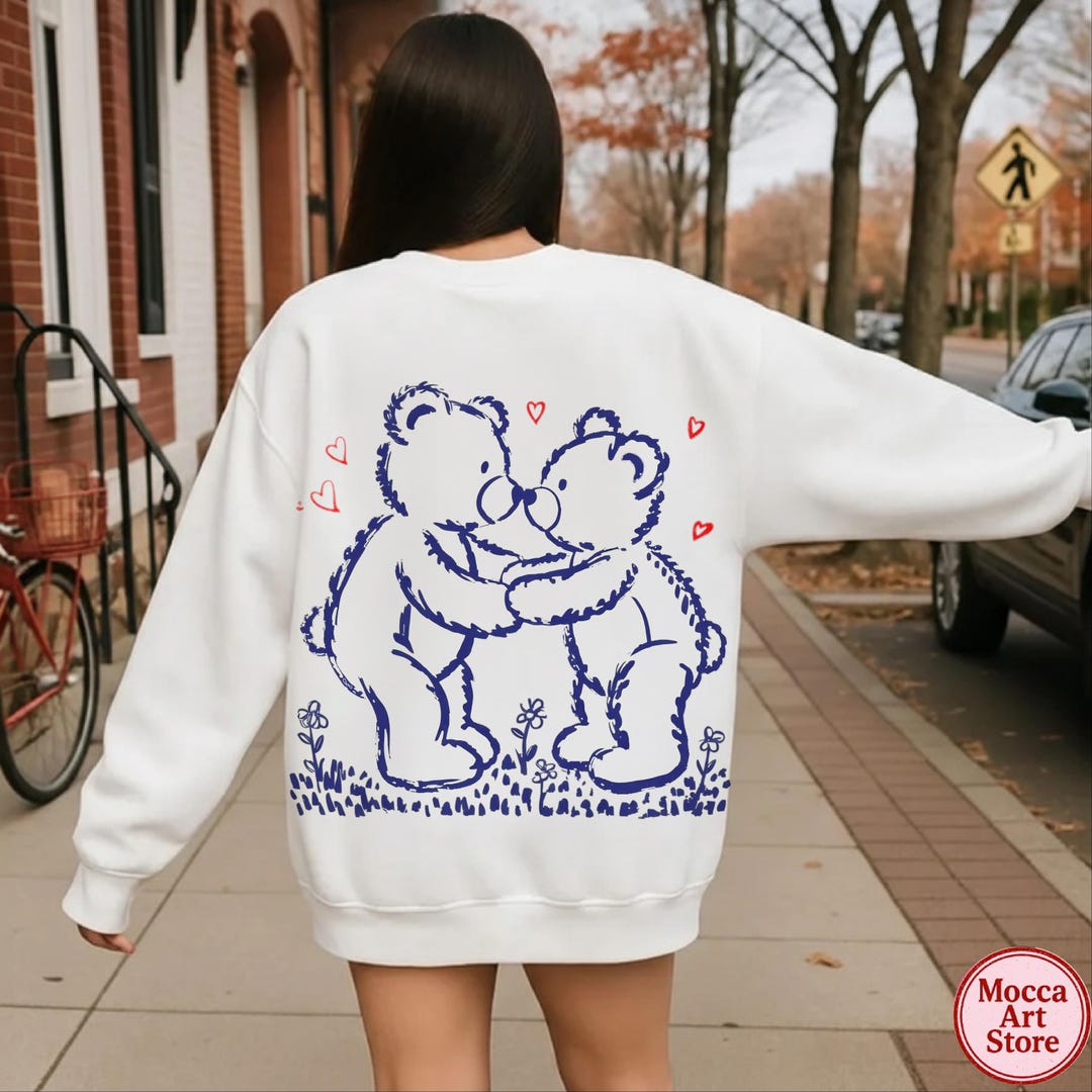 Romantic Hugging Bears Clipart - Naive Teddy Bear Valentine Art PNG - Etsy