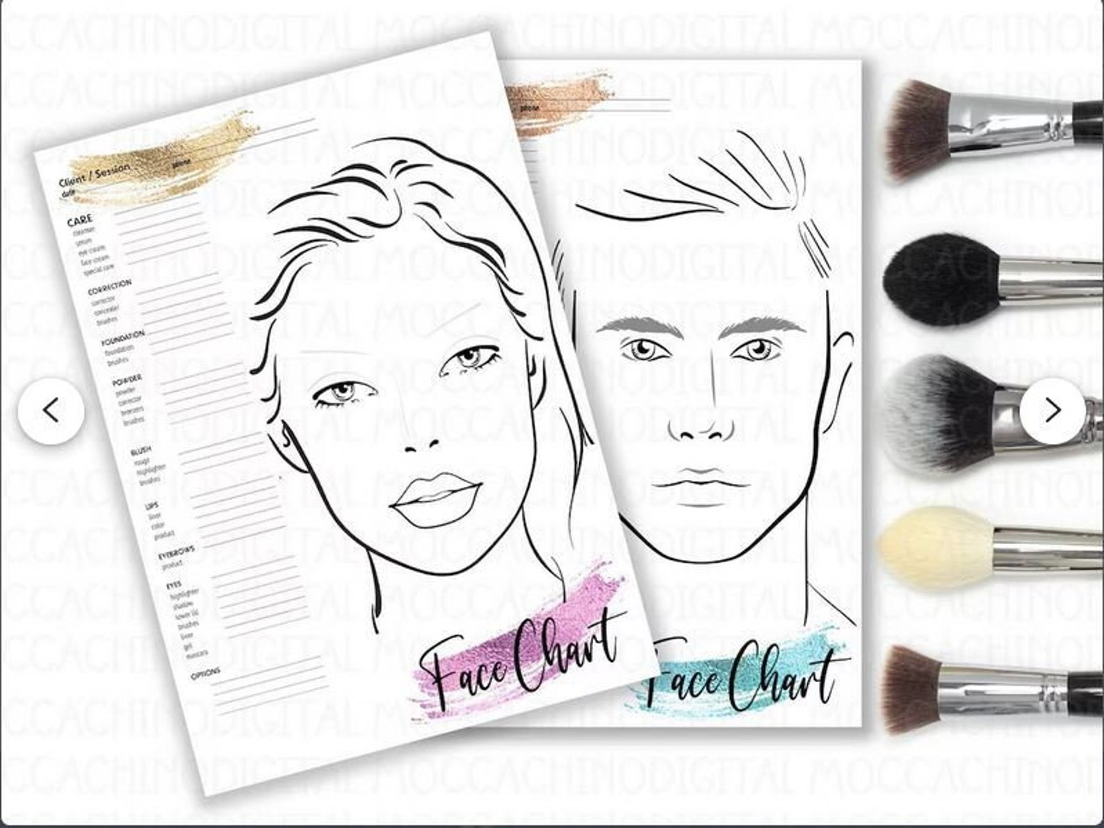 Male and Female Face Chart, Face Chart for Makeup ,printable Make up ...