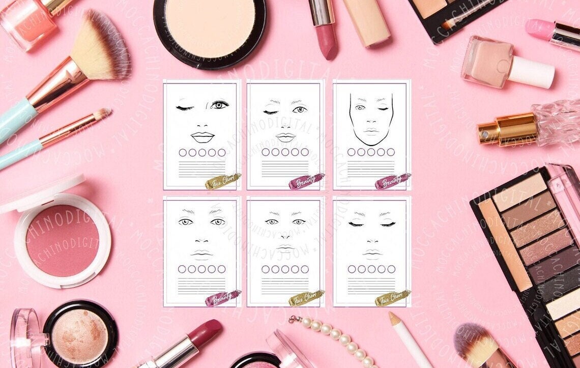 Makeup Face Chart Bundle, Female Face Chart, Face Chart for Makeup ...
