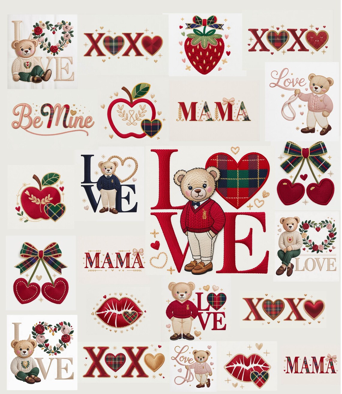 Polo Bear Valentine PNG Bundle • Embroidered Style Clipart - Etsy