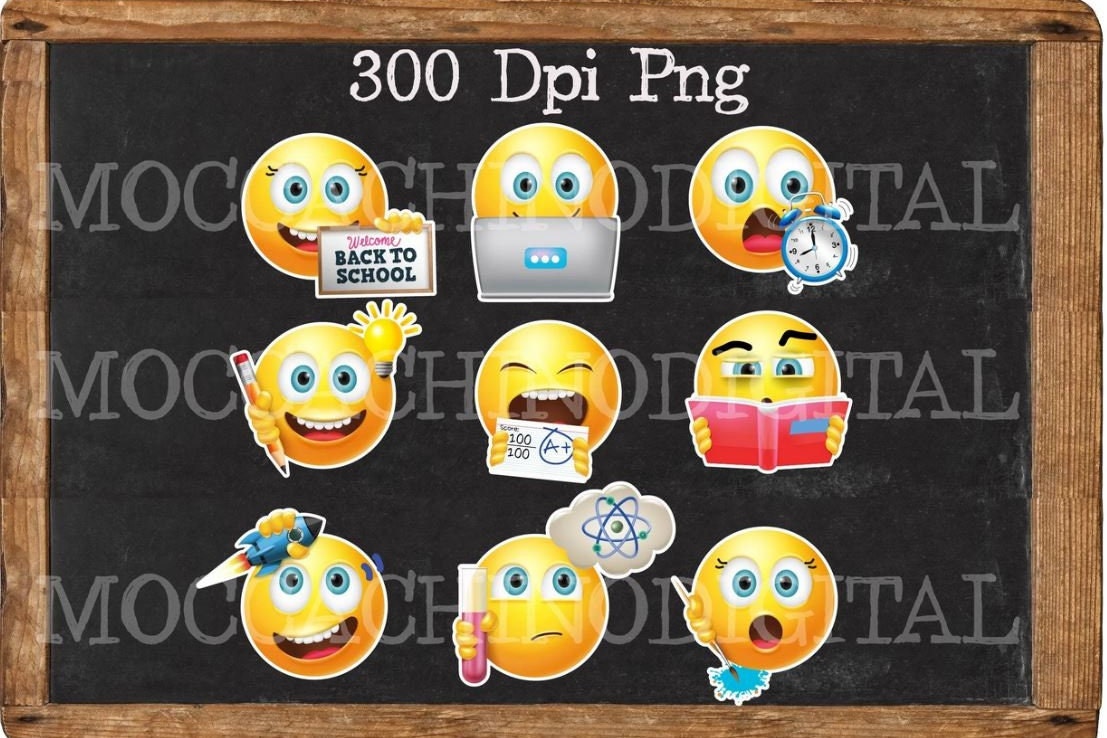 Back to School EMOJI Clip Art, School PNG - Cute Emotes Pack- School ...